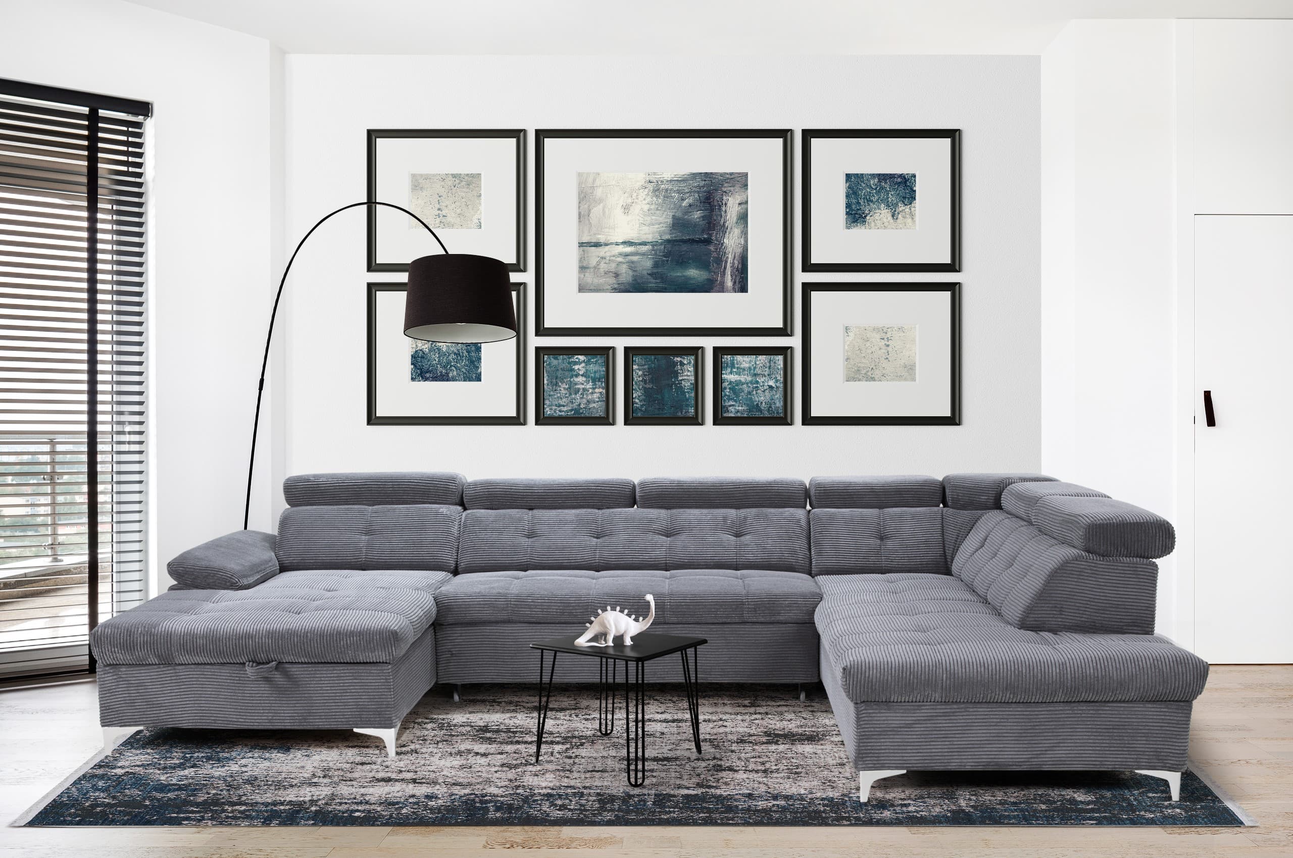 U-sovesofa med oppbevaring SATURN - Grå - Poso 22